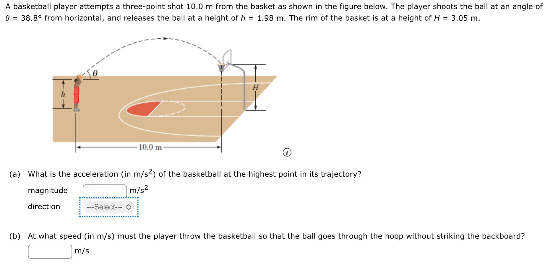 Solved A basketball player attempts a three-point shot 10.0 | Chegg.com