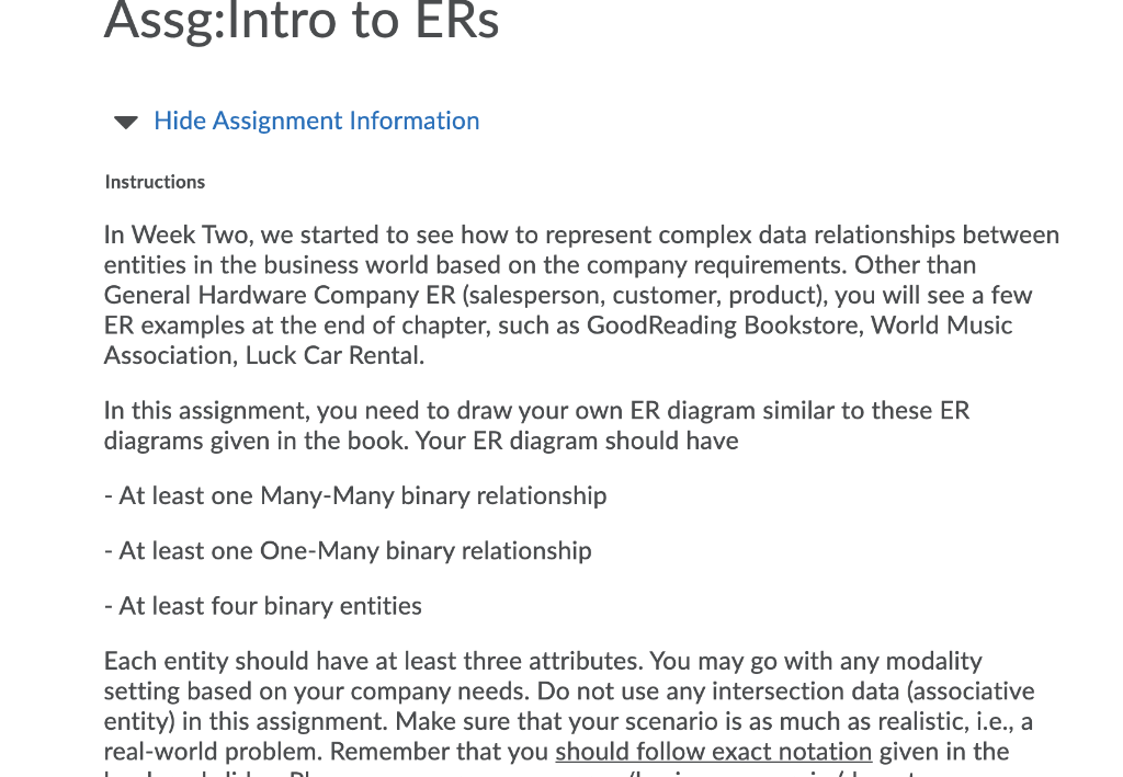 Solved Assg:Intro to ERs Hide Assignment Information | Chegg.com