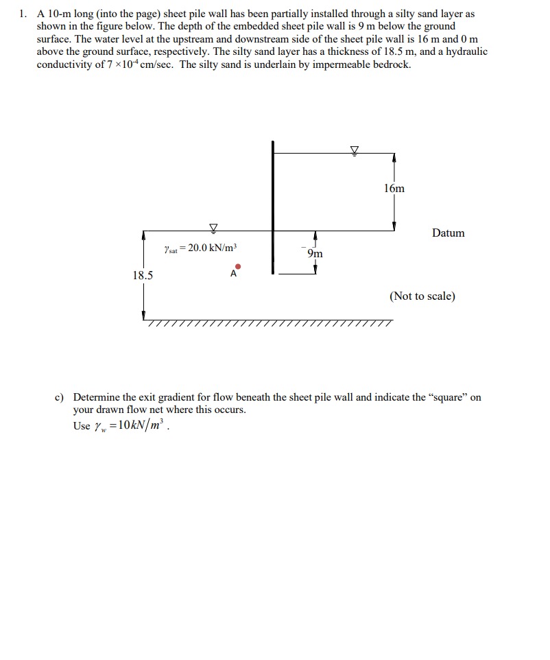 Solved 1. A 10-m long (into the page) sheet pile wall has | Chegg.com