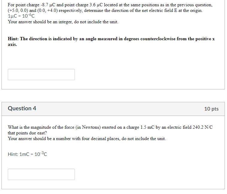 Solved For point charge - −7.7C and point charge 3.6μC | Chegg.com