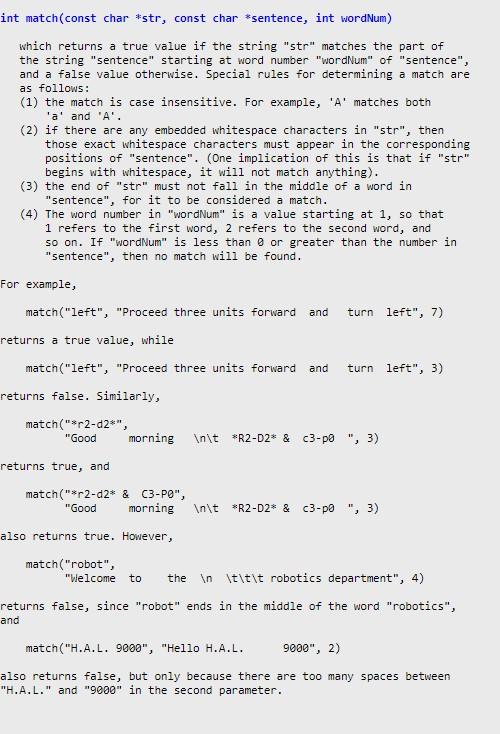 Solved int match(const char *str, const char *sentence, int | Chegg.com