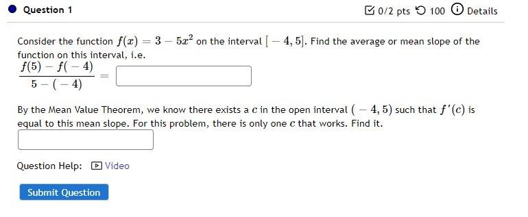 Solved Question 1 B0/2 pts 100 Details Consider the function | Chegg.com