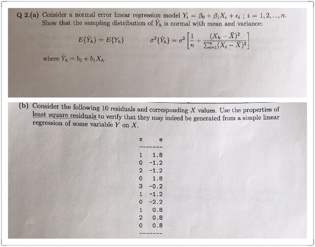 Solved (a) Consider a normal error linear regression model | Chegg.com
