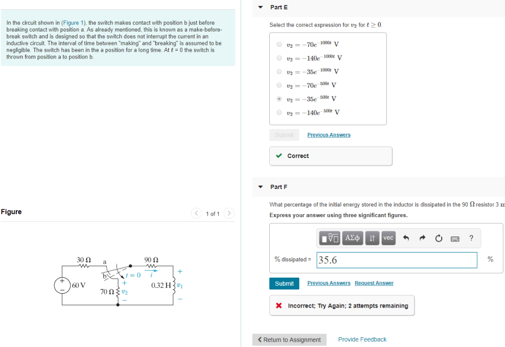 Solved Part E In the circuit shown in (Figure 1), the switch | Chegg.com