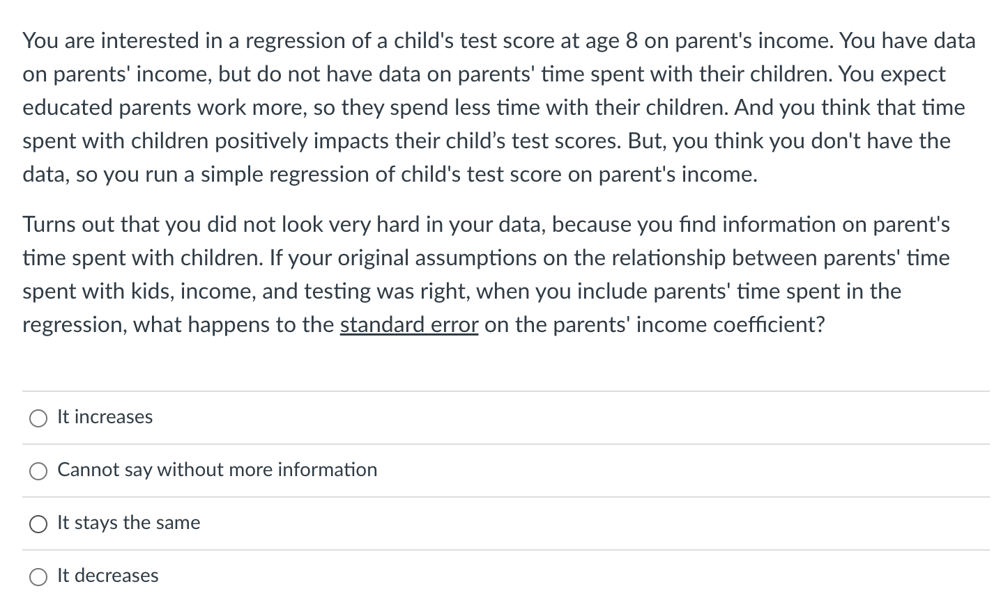 Solved You are interested in a regression of a child's test | Chegg.com
