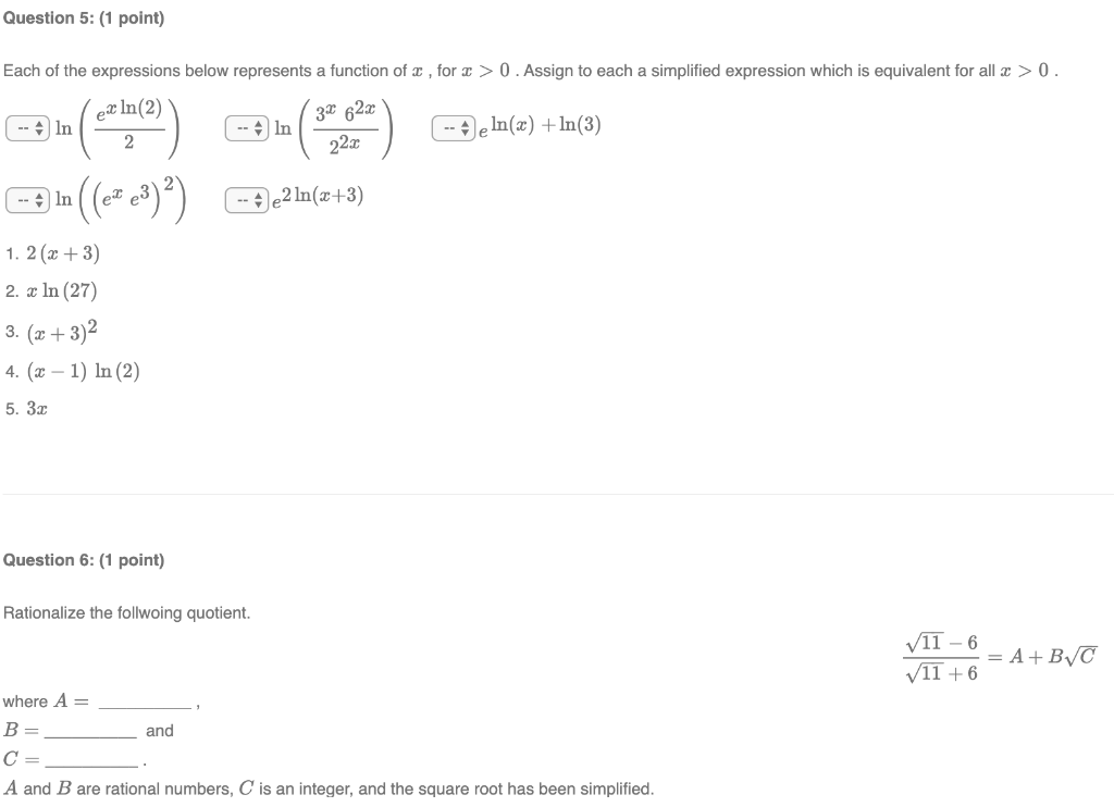 Solved Question 5: (1 point) Each of the expressions below | Chegg.com