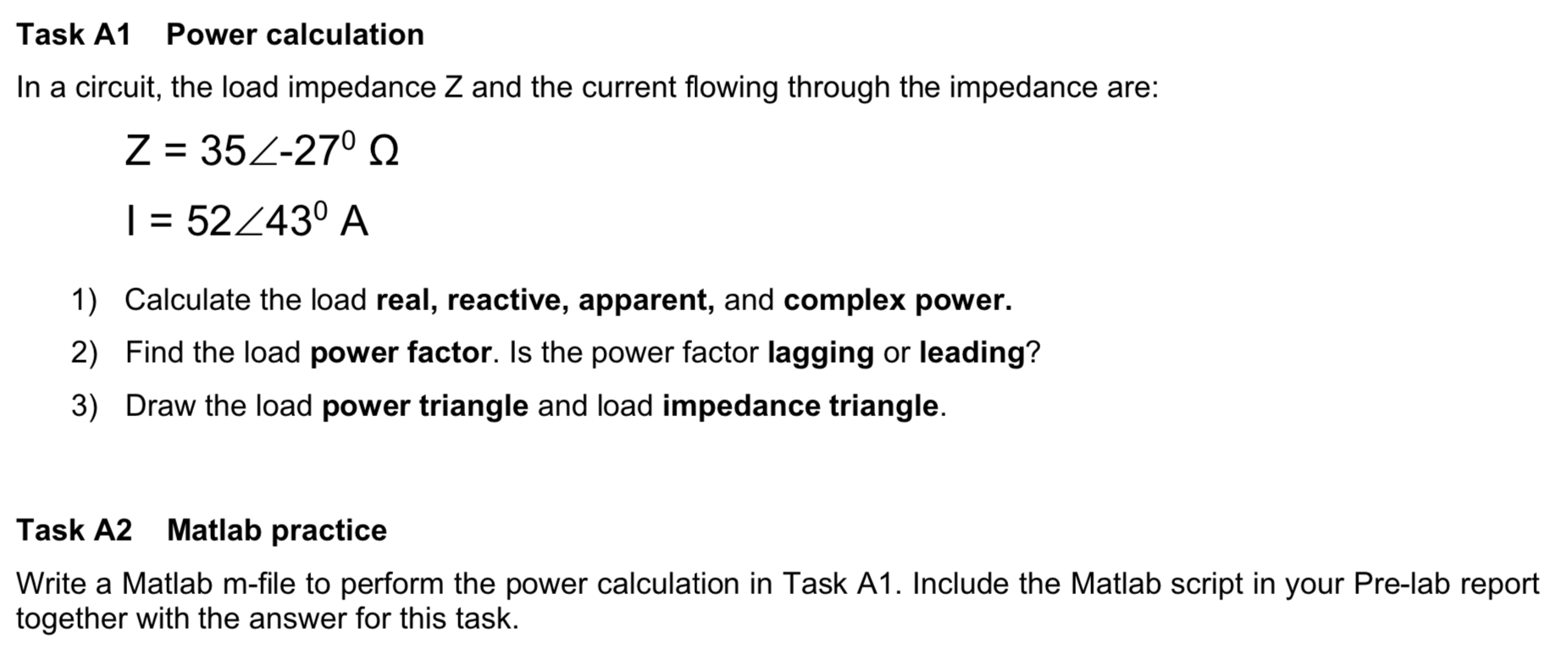 Solved Task A1 Power calculation In a circuit, the load | Chegg.com