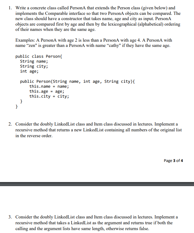 Solved 1. Write a concrete class called PersonA that extends | Chegg.com