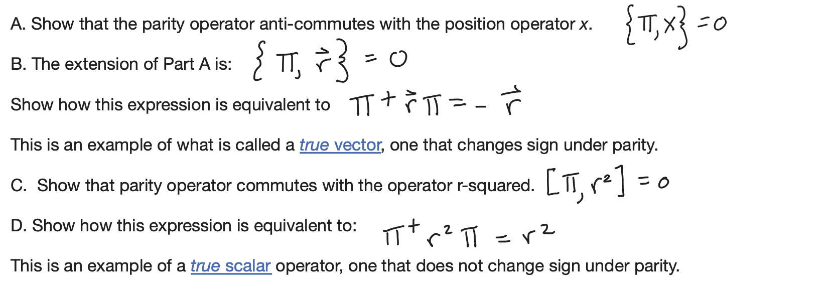 Solved A. Show that the parity operator anti-commutes with | Chegg.com
