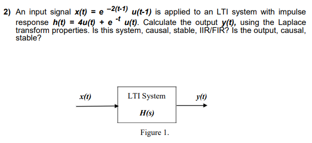 Solved 2) An input signal x(t)=e−2(t−1)u(t−1) is applied to | Chegg.com