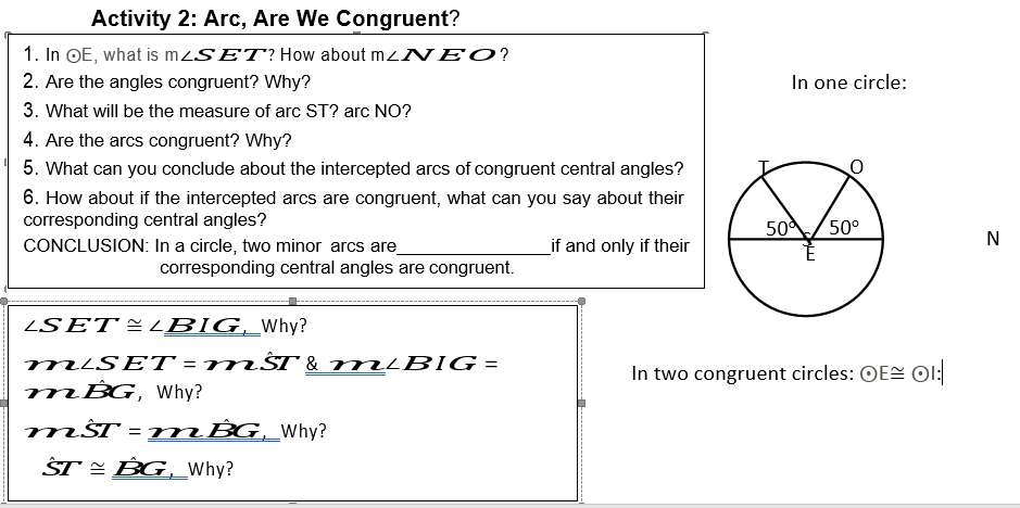 Solved In one circle: Activity 2: Arc, Are We Congruent? 1. | Chegg.com