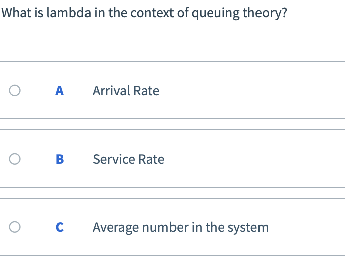 Solved What is lambda in the context of queuing theory? O A | Chegg.com