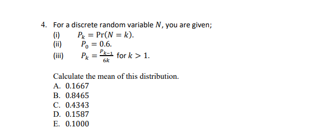 Solved 4. For a discrete random variable N, you are given; | Chegg.com