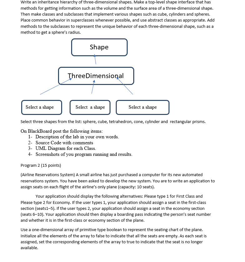 Solved Write an inheritance hierarchy of three-dimensional | Chegg.com