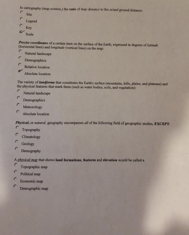 Solved In cartography (map science,) the ratio of map | Chegg.com