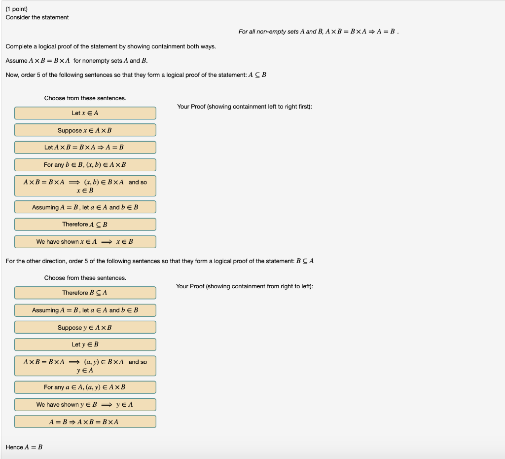 Solved (1 point) Consider the statement For all non-empty | Chegg.com