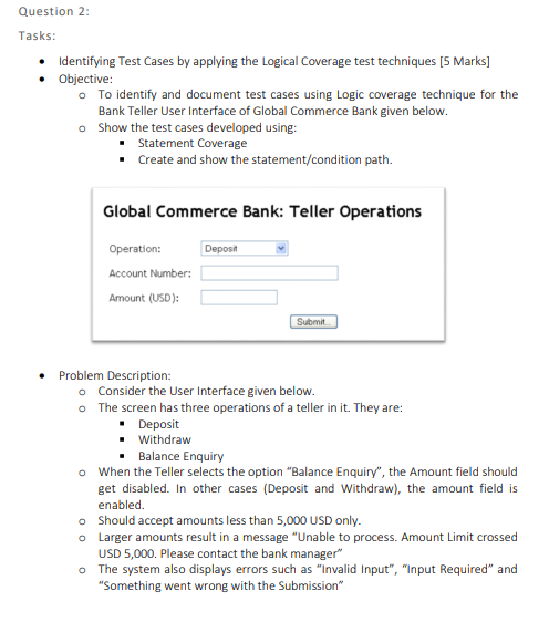 Solved Question 2: Tasks: Identifying Test Cases by applying | Chegg.com
