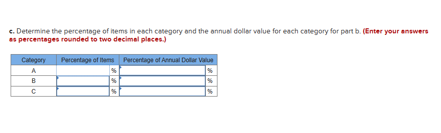 Solved c. Determine the percentage of items in each | Chegg.com
