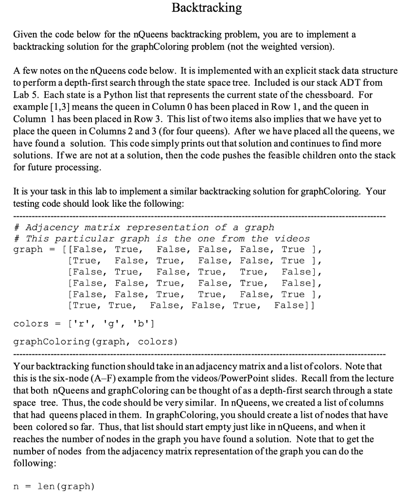 Backtracking Given the code below for the nQueens | Chegg.com