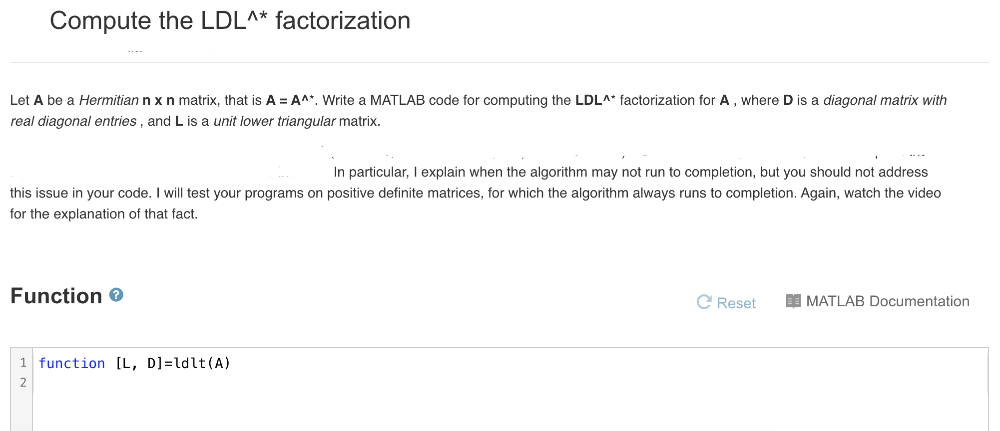 Solved Compute The Ldl Factorization Let A Be A Hermitian
