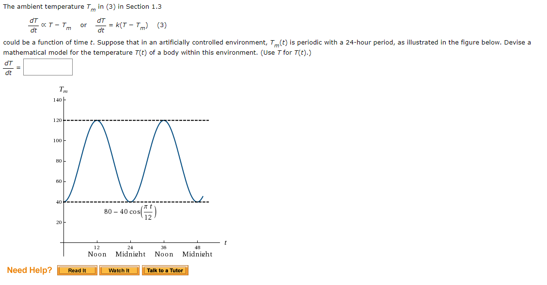 Solved The ambient temperature Tm in (3) in Section 1.3 dT | Chegg.com