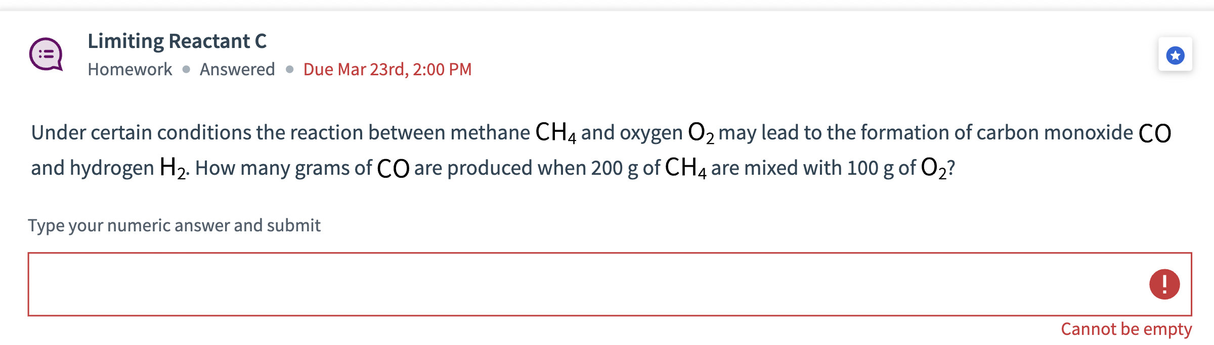 Solved Limiting Reactant C Homework - Answered - Due Mar | Chegg.com