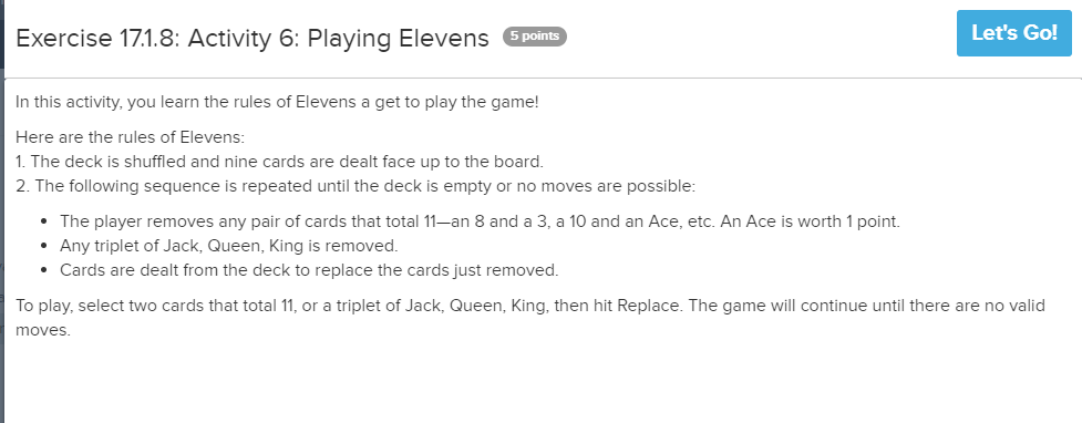 Exercise 171.8: Activity 6: Playing Elevens Spoints | Chegg.com