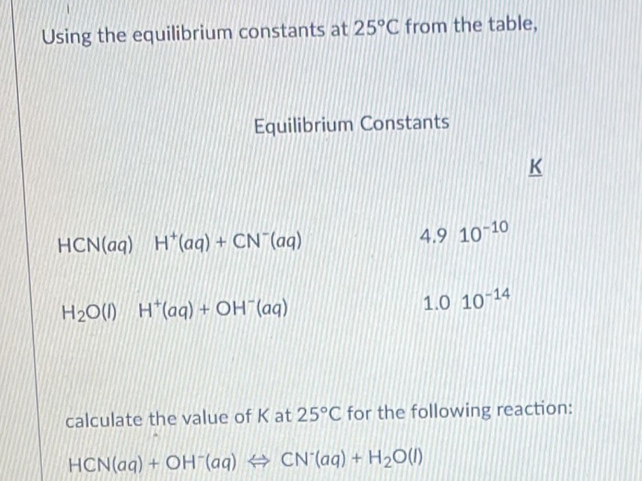 [Solved]: Using the equilibrium constants at 25C from the t