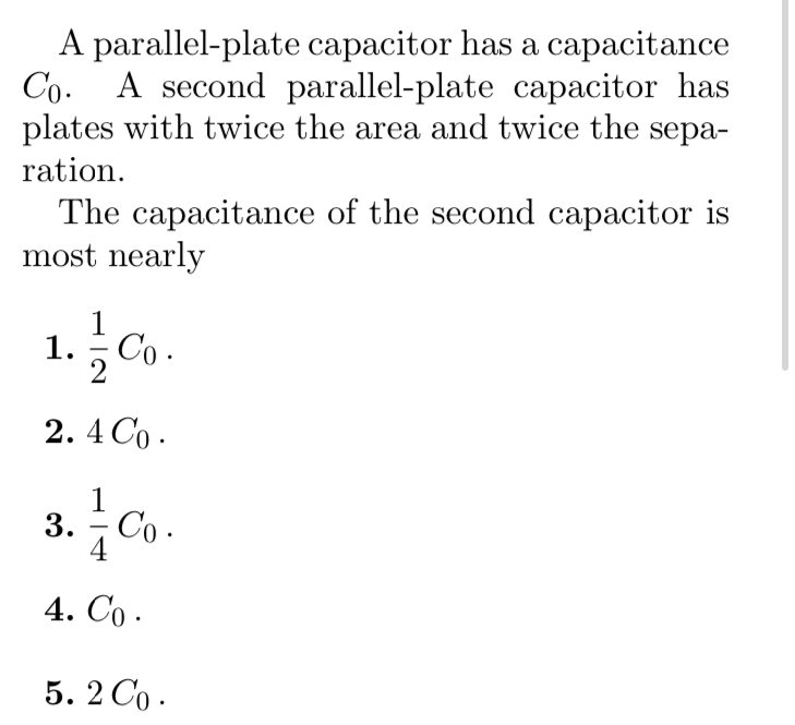 Solved A parallel-plate capacitor has a capacitanceC0. ﻿A | Chegg.com