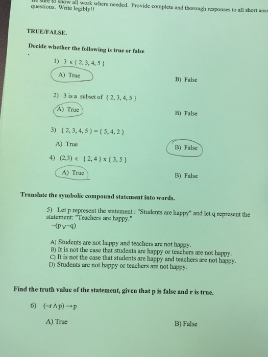 Solved Be sure to show all work where needed. Provide | Chegg.com