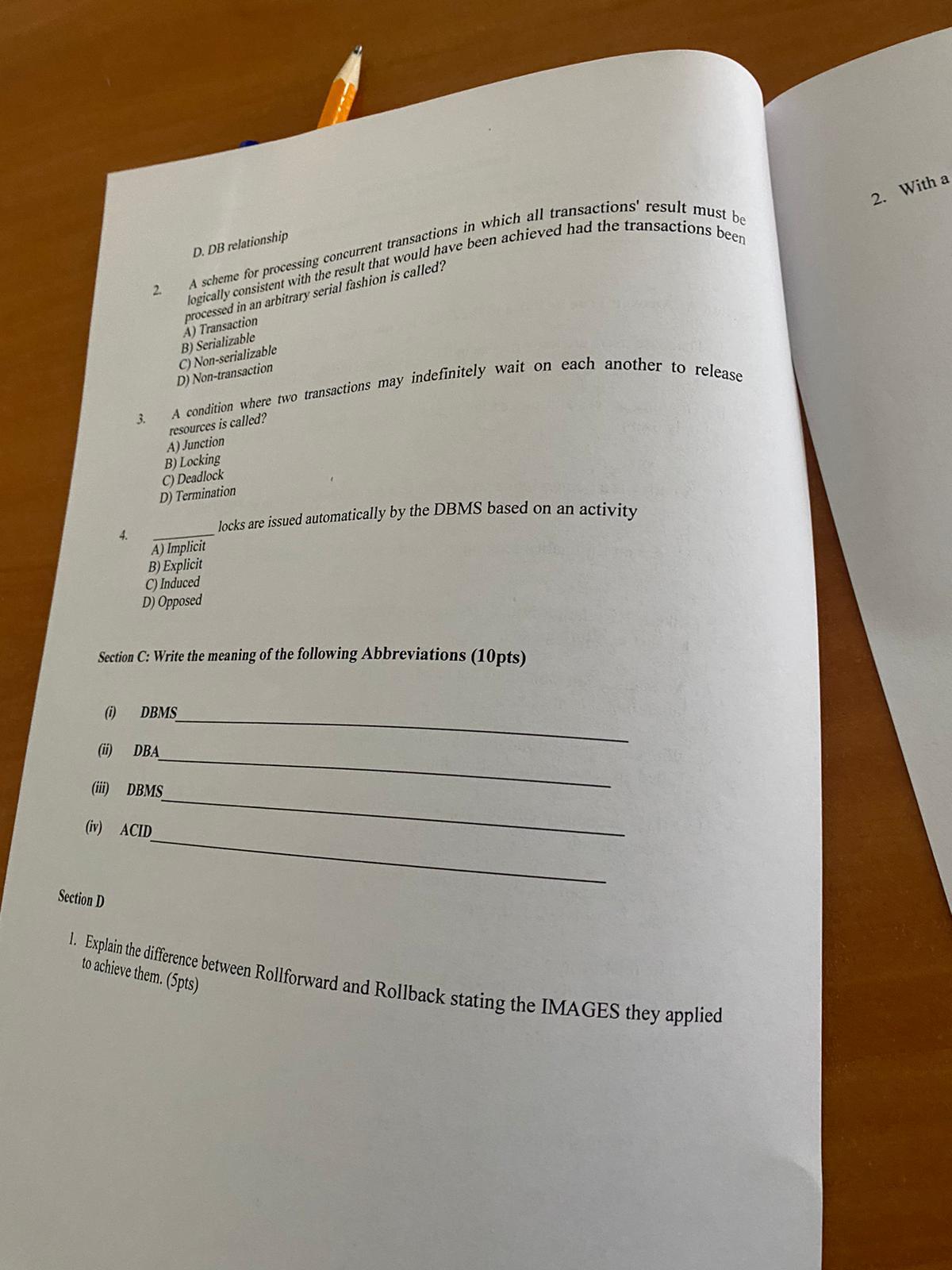 Solved D. DB ﻿relationshipA scheme for processing concurrent | Chegg.com