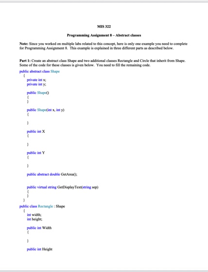 Solved MIS 322 Programming Assignment 8 - Abstract classes | Chegg.com