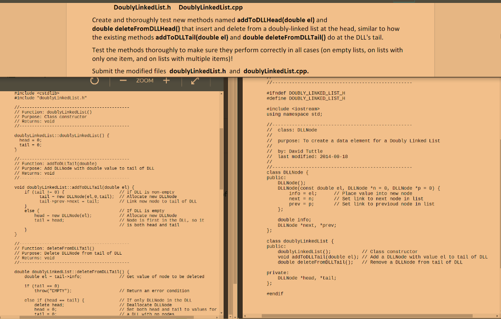 Solved DoublyLinkedlist.h DoublyLinkedlist.cpp Create and | Chegg.com