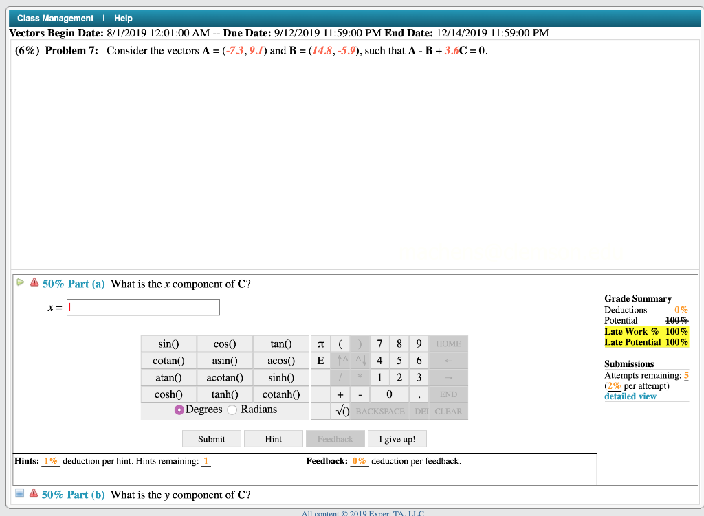 Solved Class Management | Help Vectors Begin Date: 8/1/2019 | Chegg.com