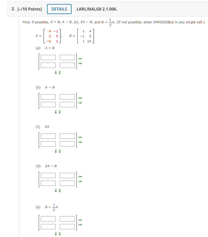 Solved 2. [-/10 Points] DETAILS LARLINALG8 2.1.006. 1 Find, | Chegg.com
