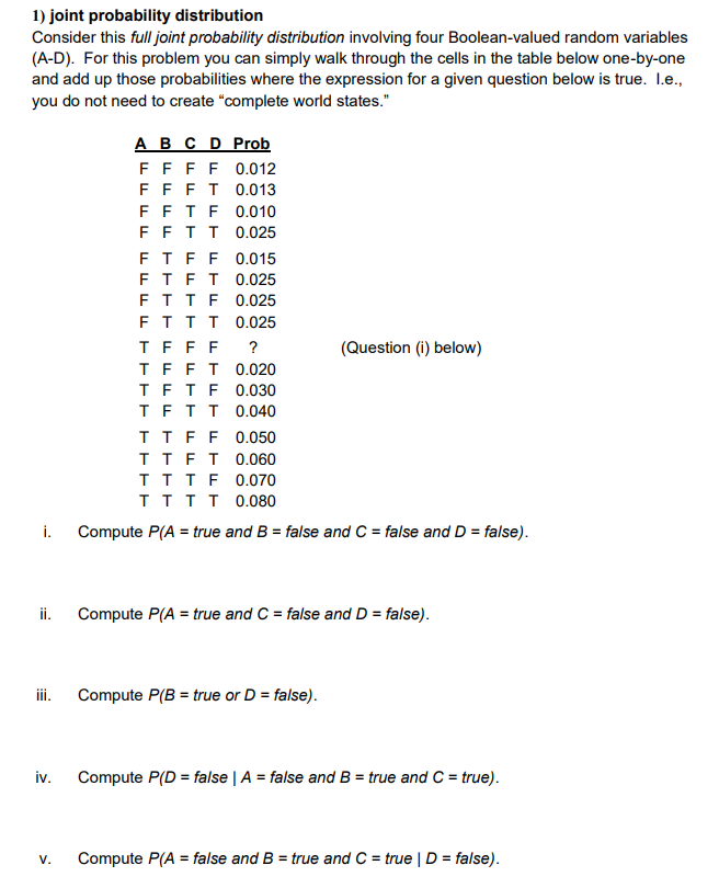 Solved 1) joint probability distribution Consider this full | Chegg.com