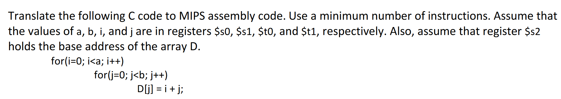 Solved 1 1 Translate the following C code to MIPS assembly | Chegg.com