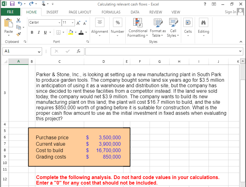 Solved x) ? El X 1 Calculating relevant cash flows - Excel | Chegg.com