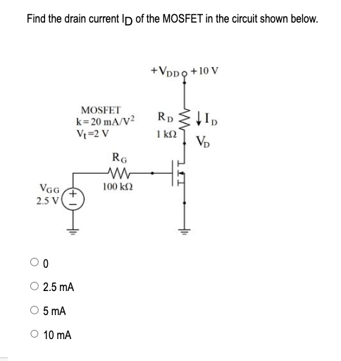 Solved Find the drain current ID of the MOSFET in the | Chegg.com