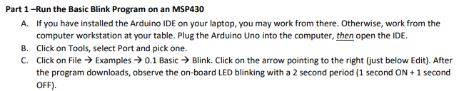 Solved Part 1 -Run the Basic Blink Program on an MSP430 A. | Chegg.com