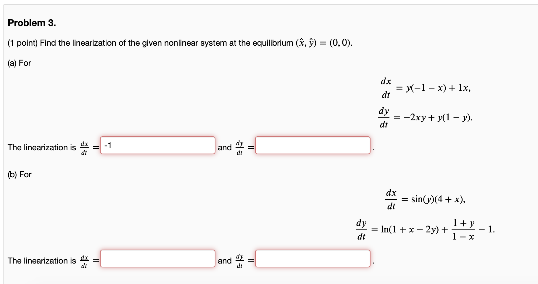 Solved Problem 3 1 Point Find The Linearization Of The