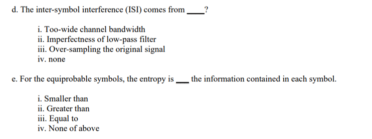 Solved d. The inter-symbol interference (ISI) comes from i. | Chegg.com
