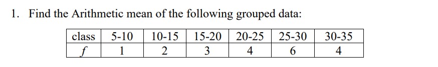 1. Find the Arithmetic mean of the following grouped | Chegg.com
