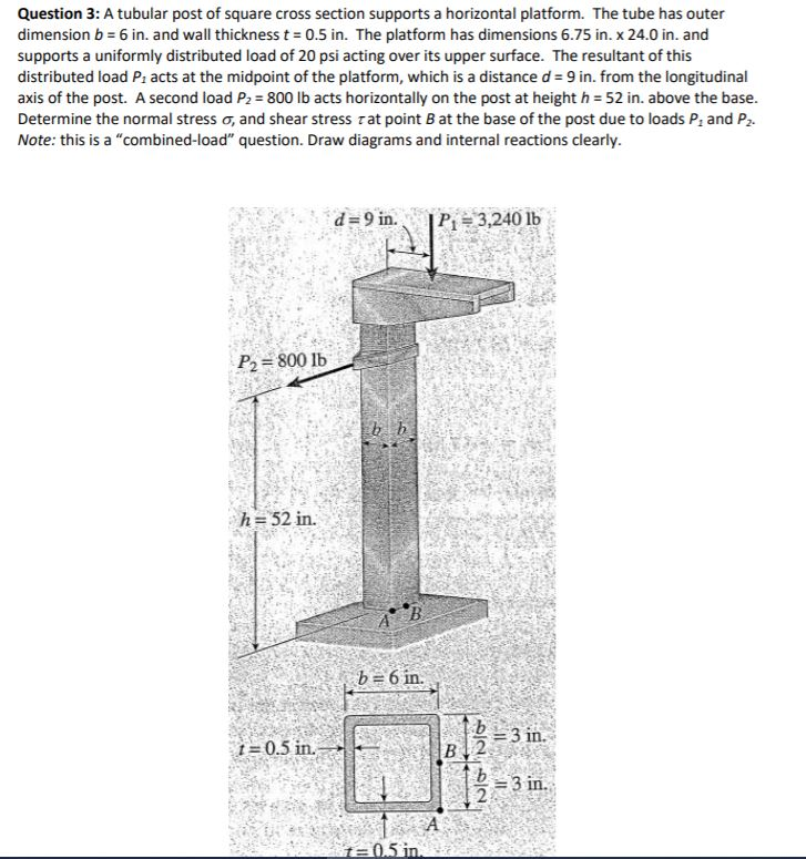 Solved Question 3: A tubular post of square cross section | Chegg.com