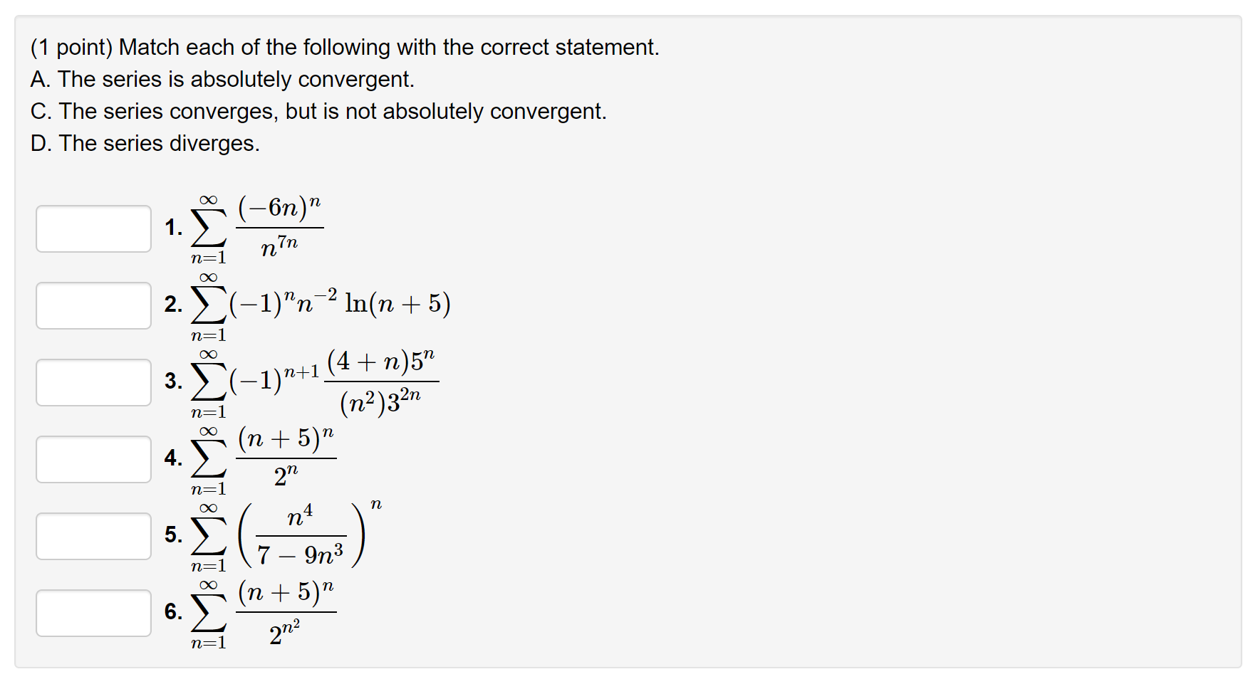 Solved (1 point) Match each of the following with the | Chegg.com