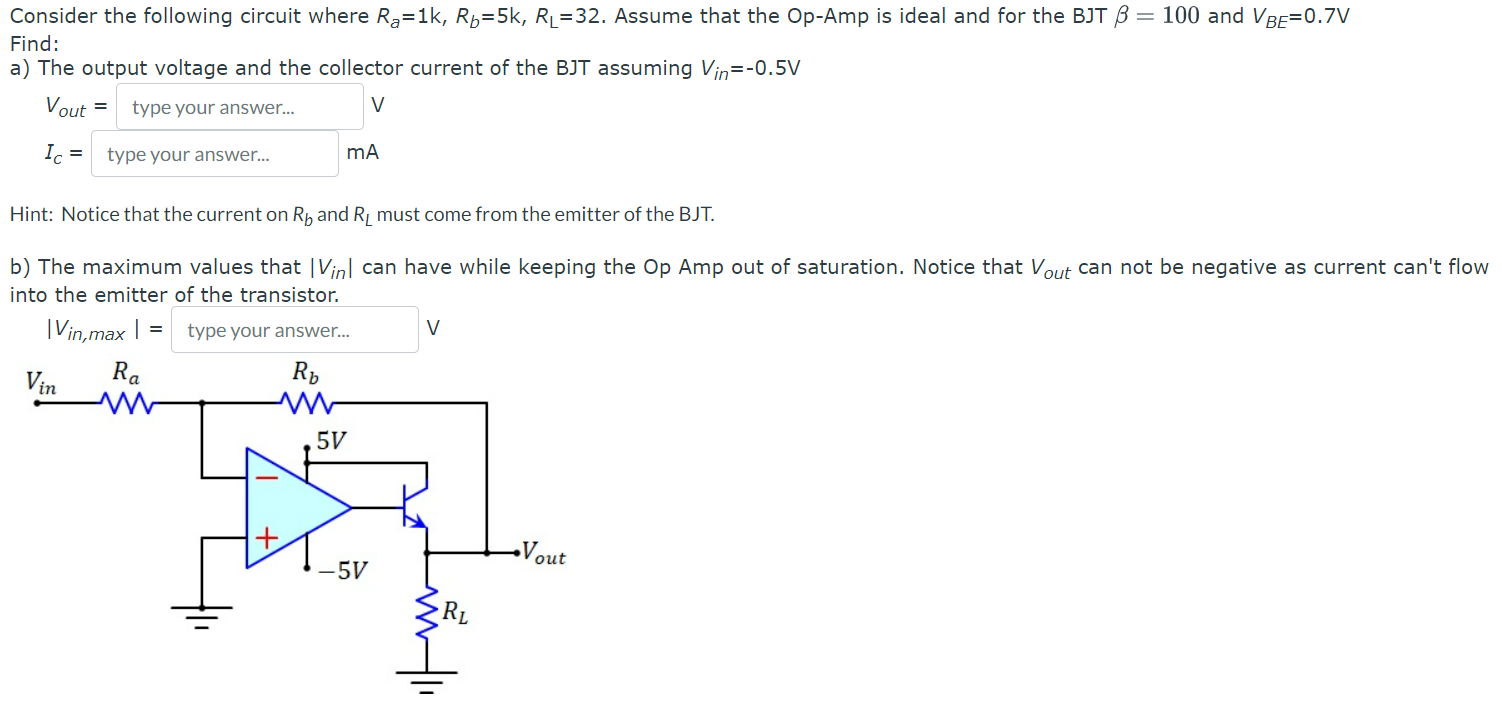 [Solved]: Consider the following circuit where Ra=1k,Rb=5k