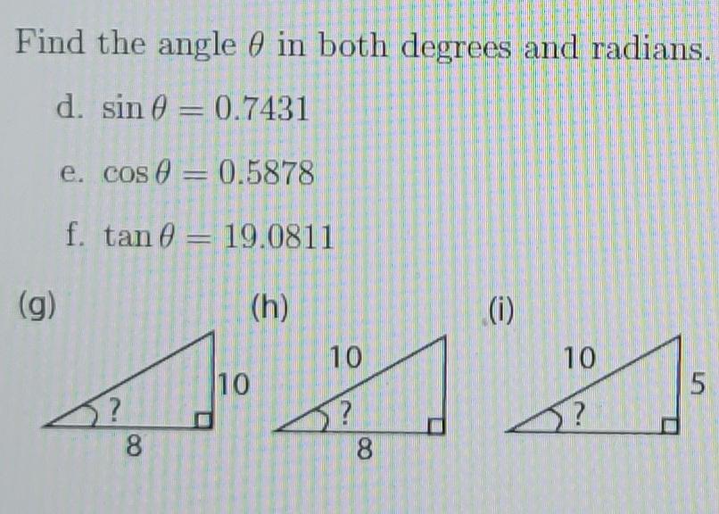 Solved Find the angle θ in both degrees and radians. d. | Chegg.com