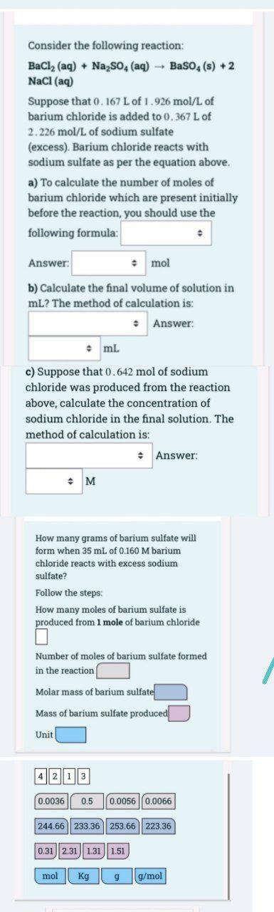 Consider the following reaction: BaCl2 (aq) + Na2SO4 | Chegg.com