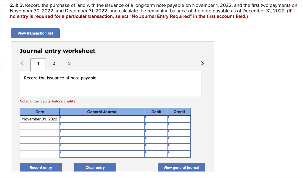 Solved For journal entries 2 & 3 Record the issuance of note | Chegg.com