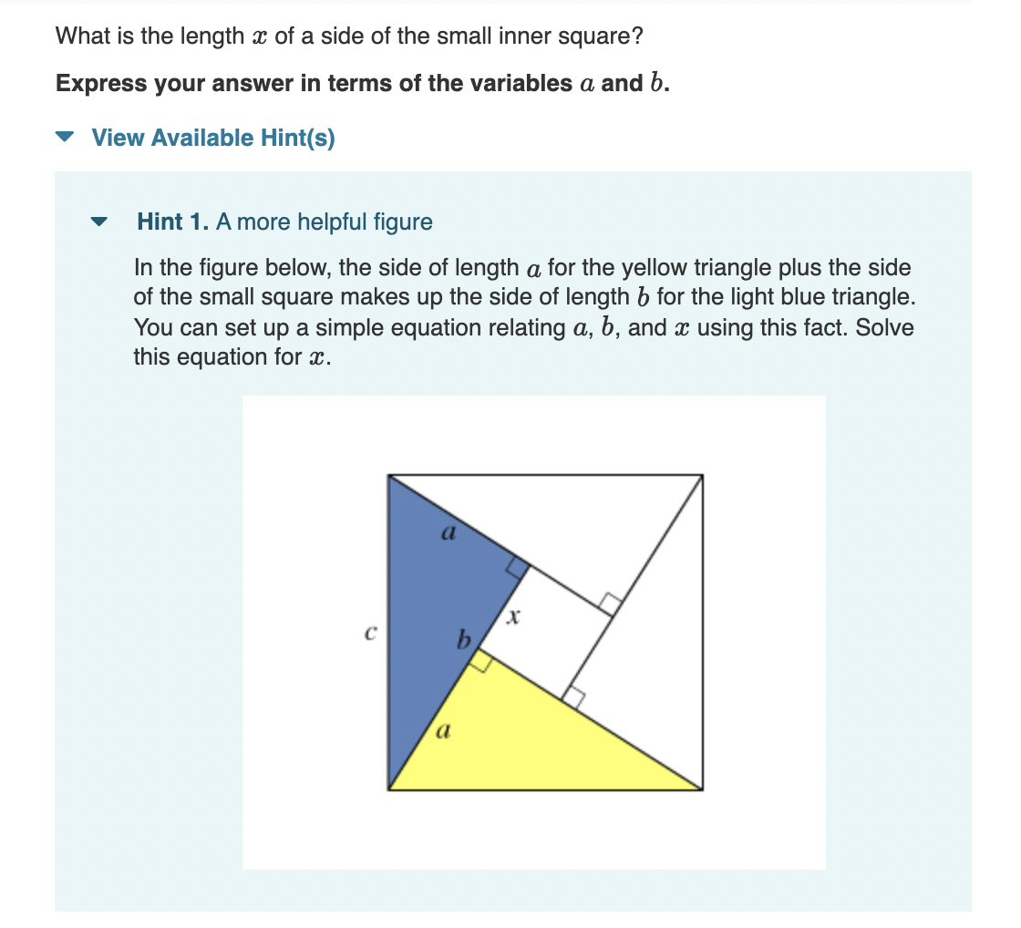 Solved What is the length x of a side of the small inner | Chegg.com